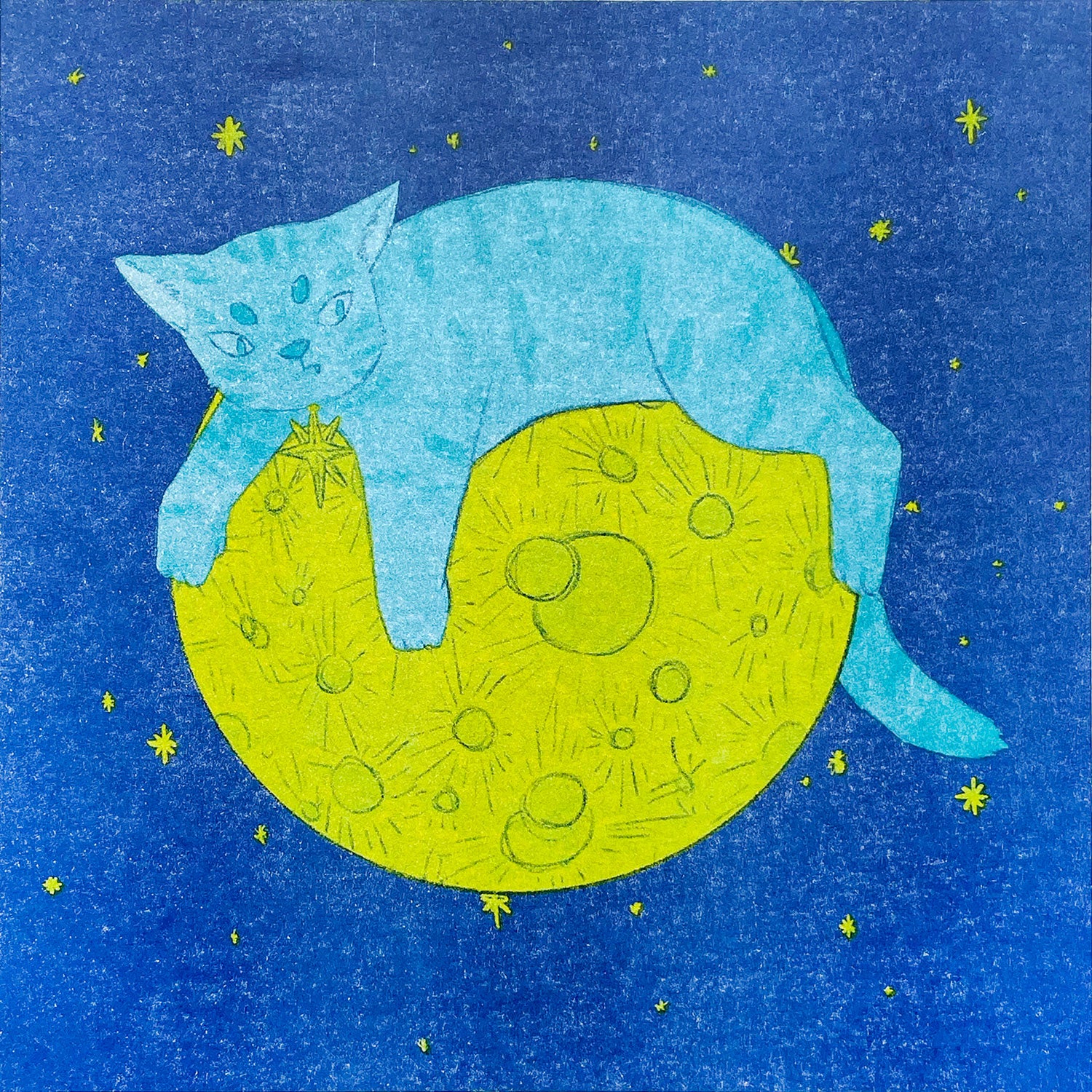 Rui Cao - Moon Cat Risograph – Nucleus Portland