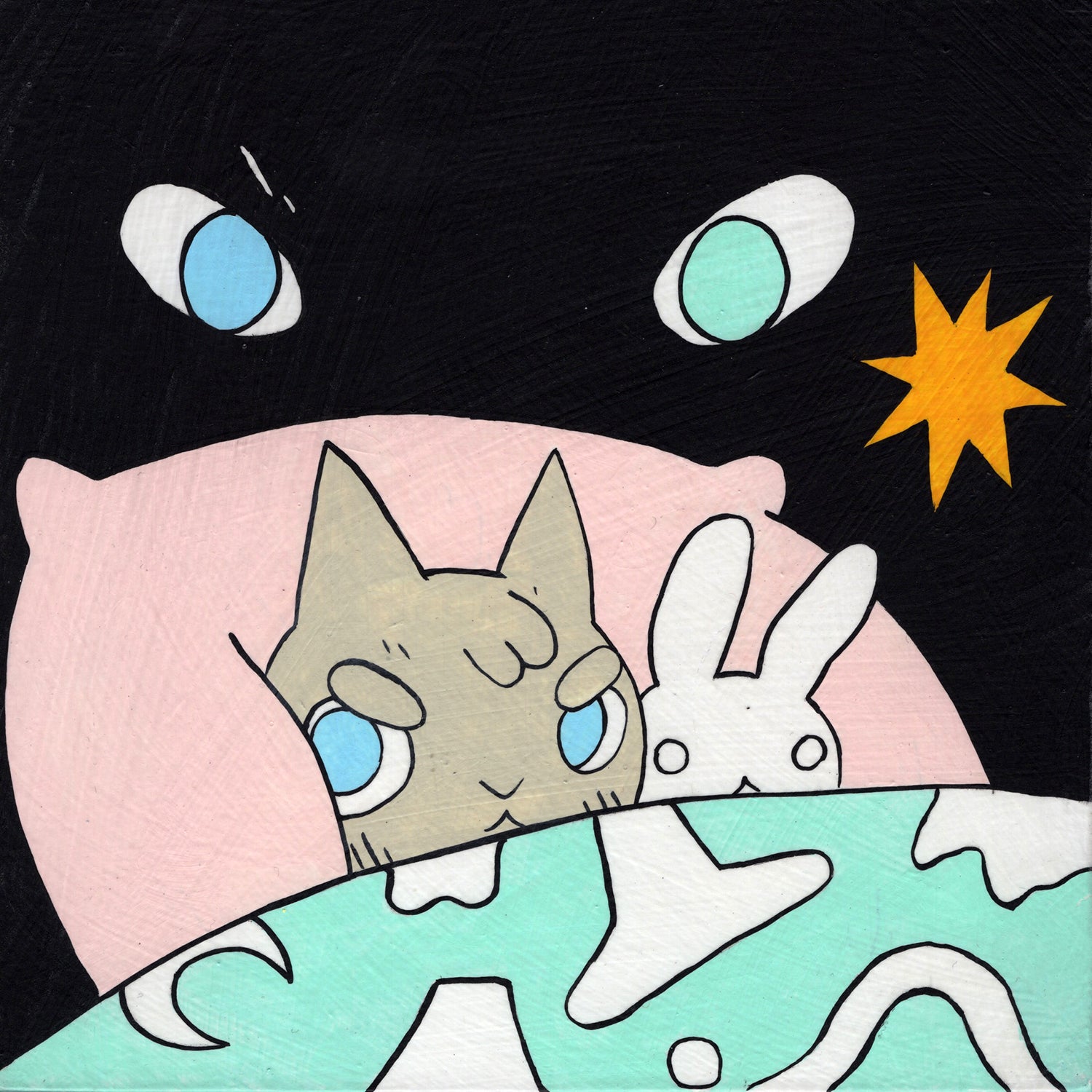 Deth P. Sun - Cat in Bed with Stuffed Rabbit – Nucleus Portland