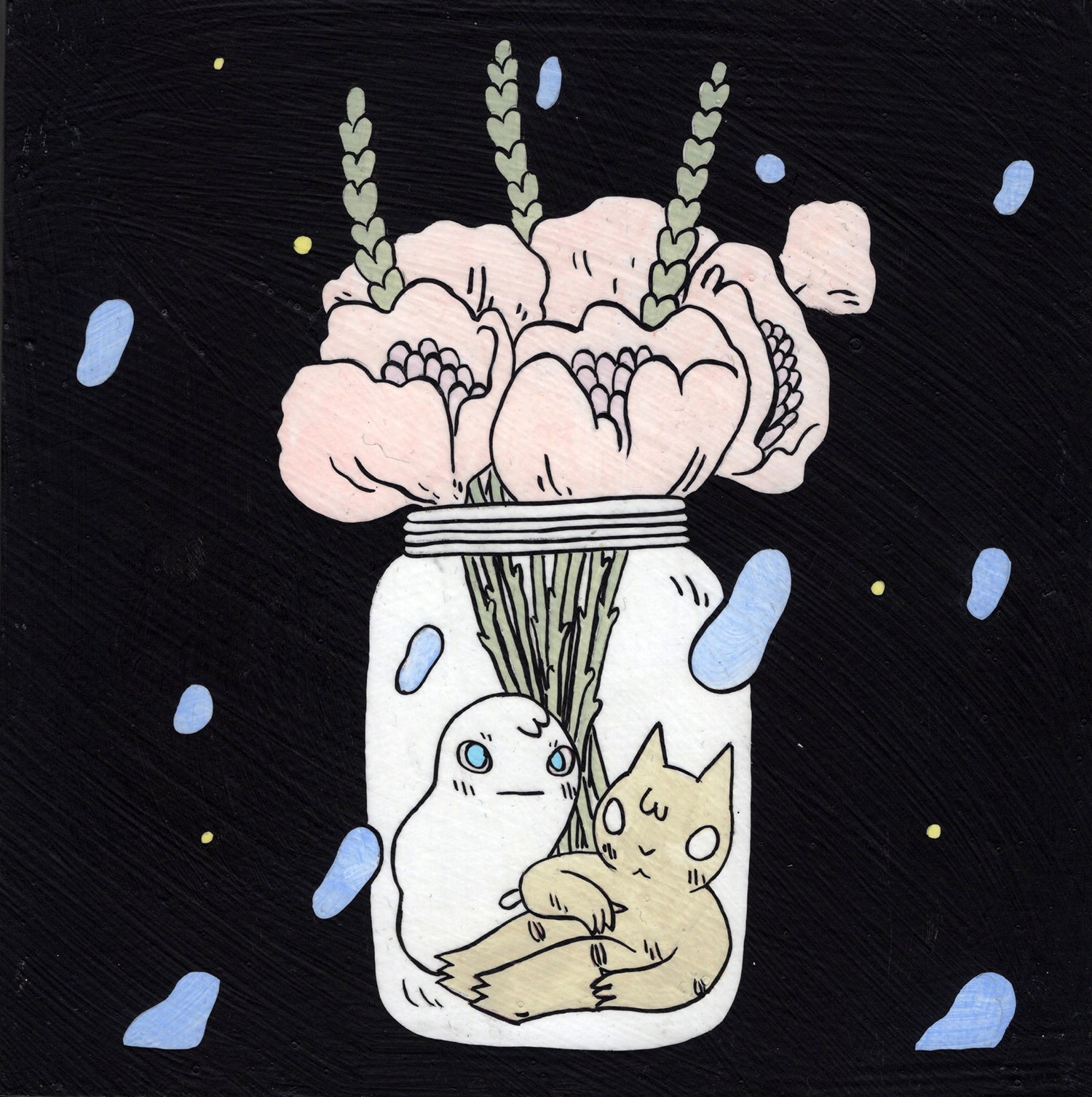 Deth P. Sun - Cat in Mason Jar with Ghost and Flowers – Nucleus Portland